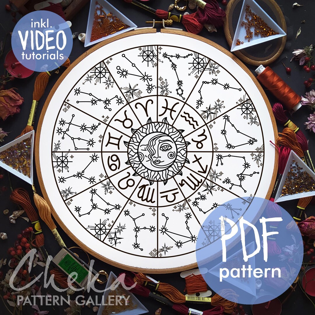 Phenology Wheel, Birth Month Zodiac Signs, Embroidery Template, 12 ...