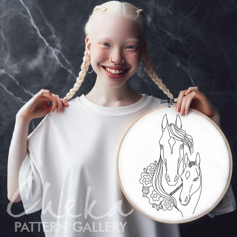 Horse, Symbol 2026. Mare With a Foal, Hand Embroidery Pattern PDF ...