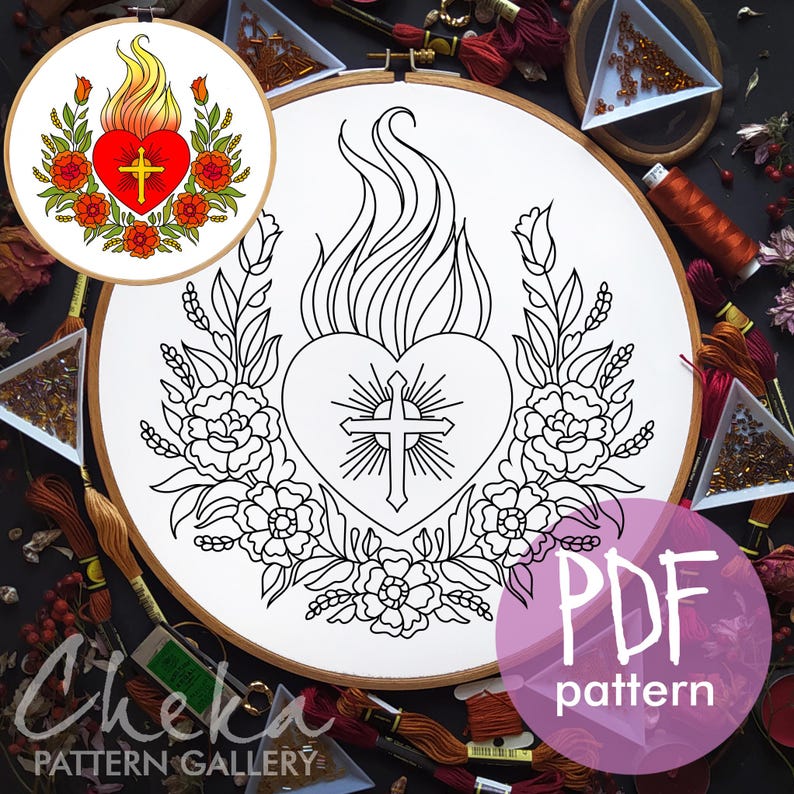 Sacred Heart of Jesus Pattern, Catholic Religious Symbol, Instant ...