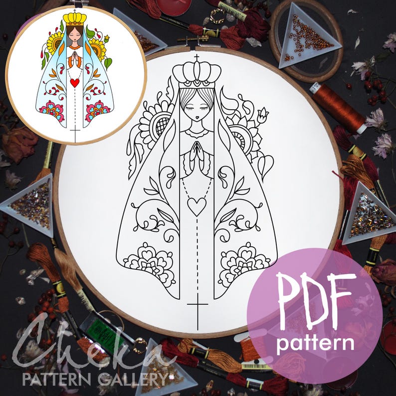 Virgin Mary Praying, Hand Embroidery Pattern, Instant Digital Download ...