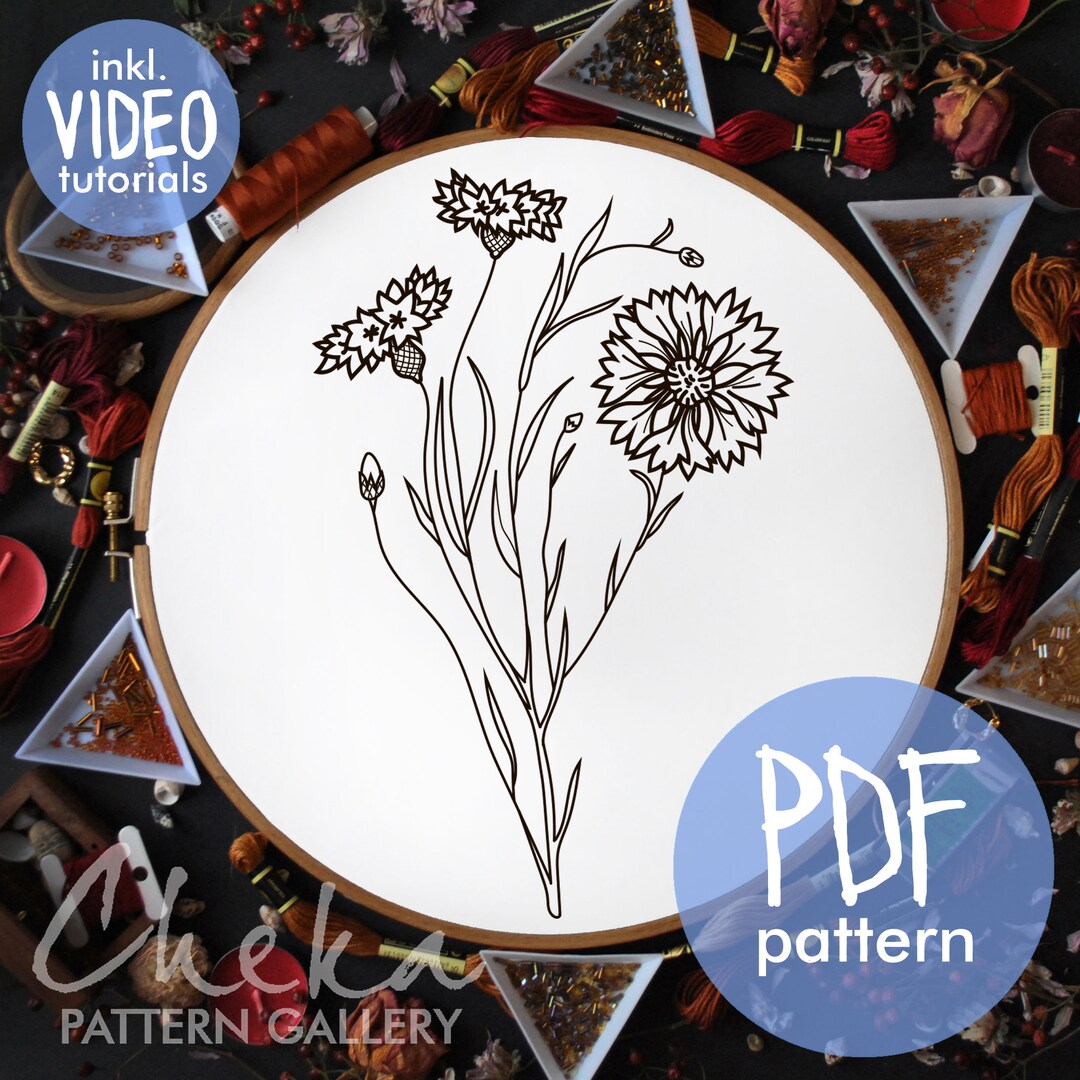 Blue Cornflower, Embroidery Pattern. Beautiful Blue Cornflower, Floral ...