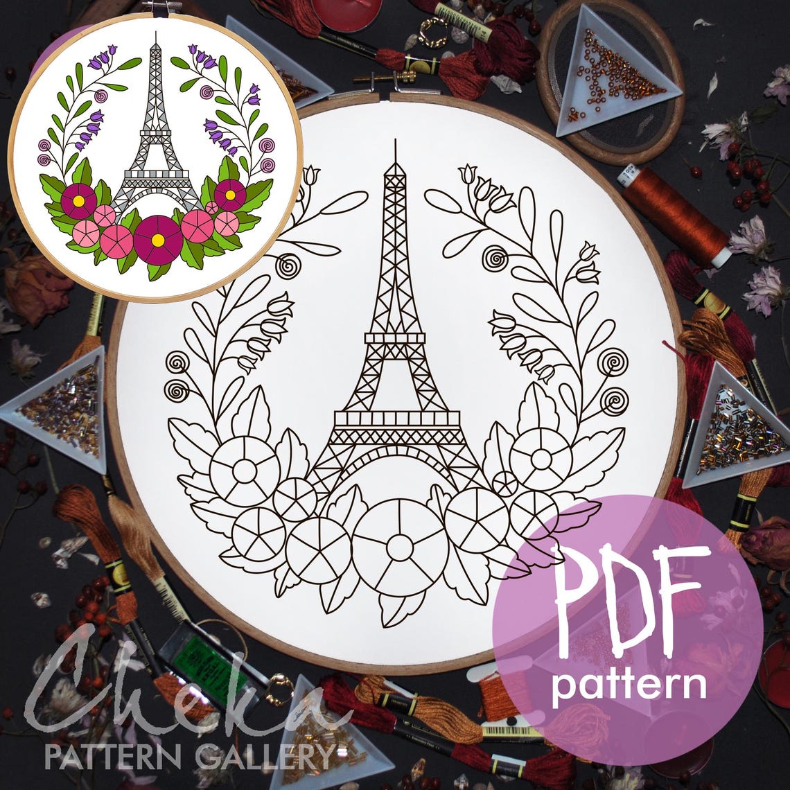 Eiffel Tower Embroidery Pattern, Floral Paris Design (PDF Pattern) - Etsy