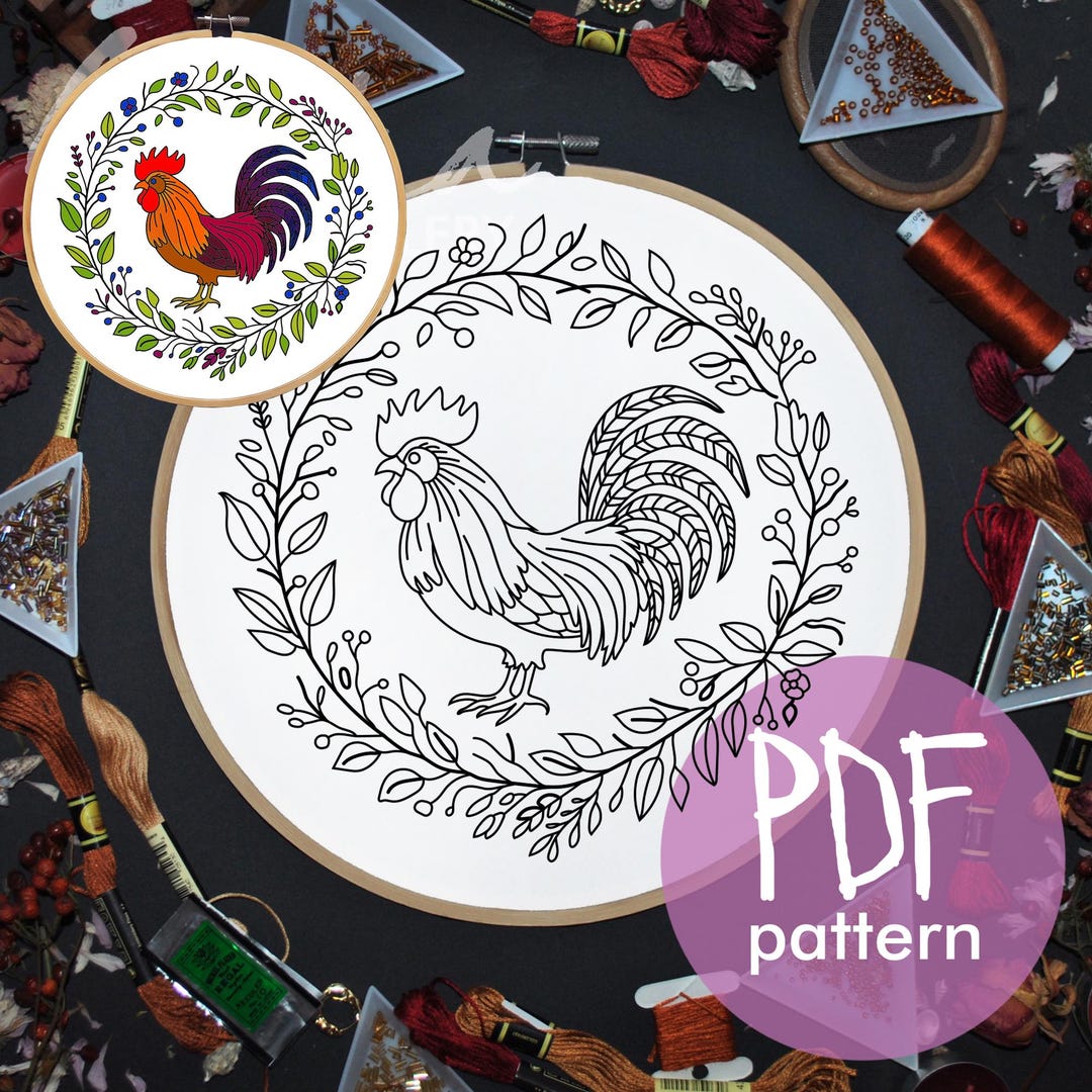 The Rooster, the Symbol of France. Cockerel Hand Embroidery Pattern ...