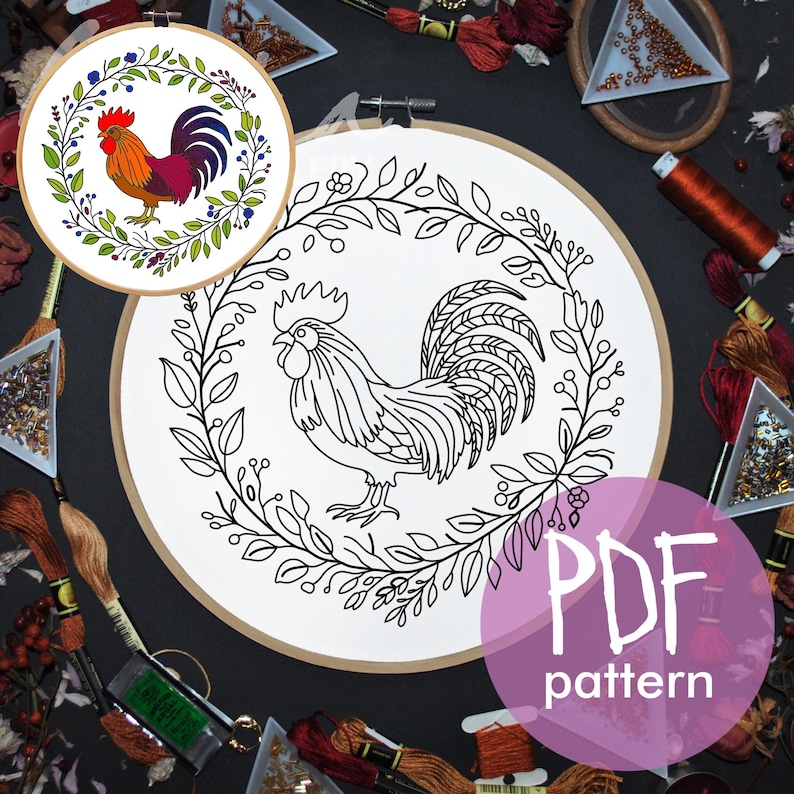 The Rooster, the Symbol of France. Cockerel Hand Embroidery Pattern ...