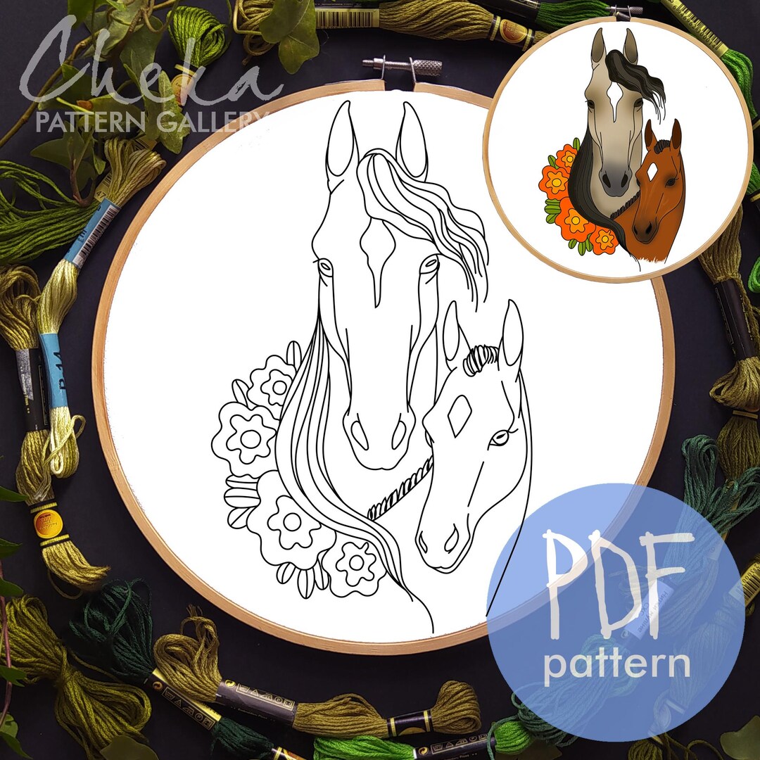 Horse, Symbol 2026. Mare With a Foal, Hand Embroidery Pattern PDF ...