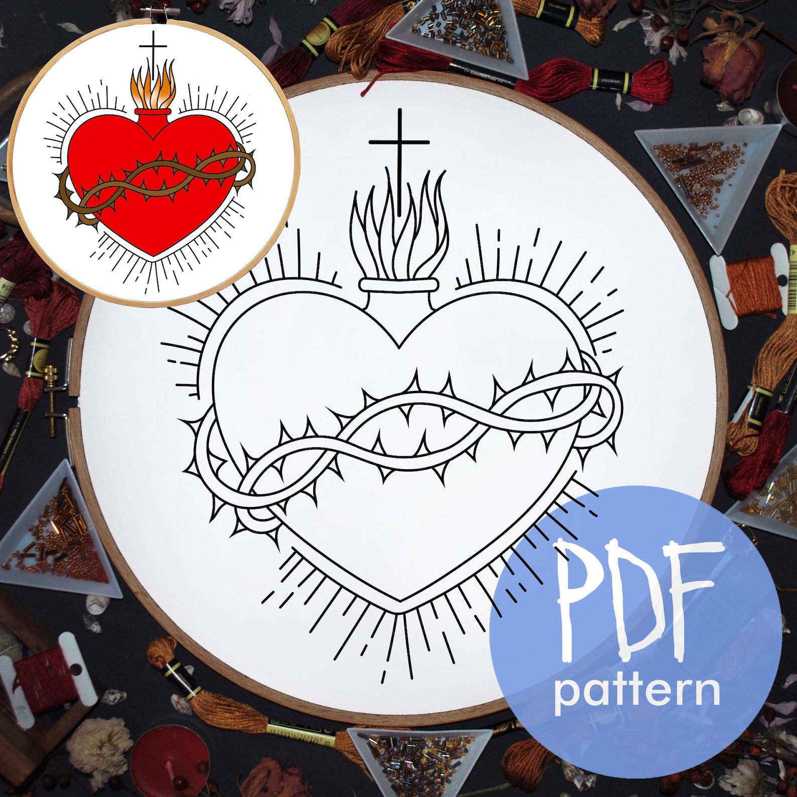 Sacred Heart of Jesus Pattern, Catholic Symbols, Holy Family Hearts ...