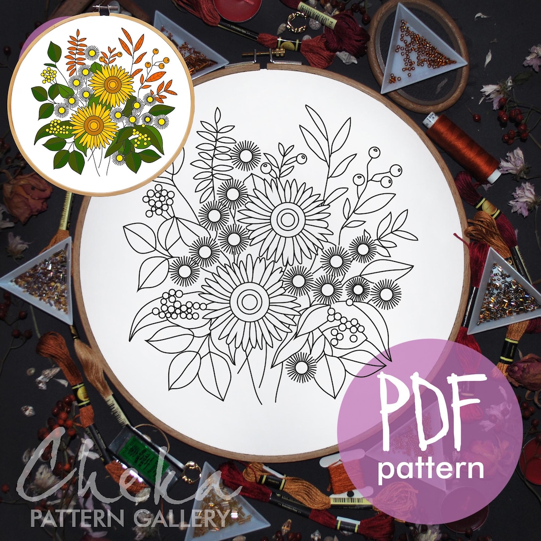 Sunflowers Embroidery Pattern. PDF Embroidery Pattern With Sunflowers ...