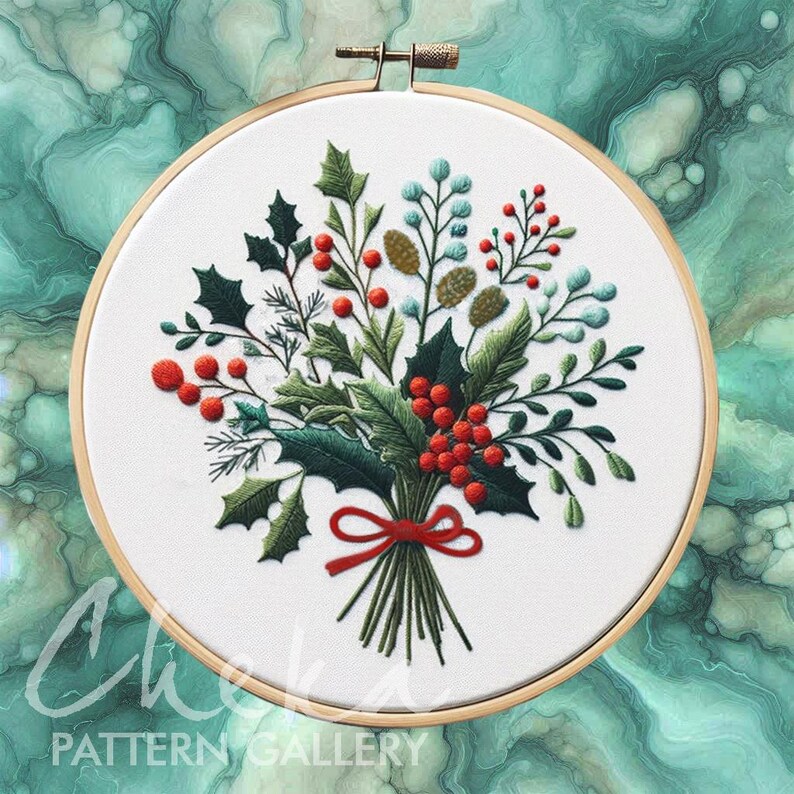 Christmas Embroidery Pattern, Botanical Embroidery, Holly and Mistletoe ...