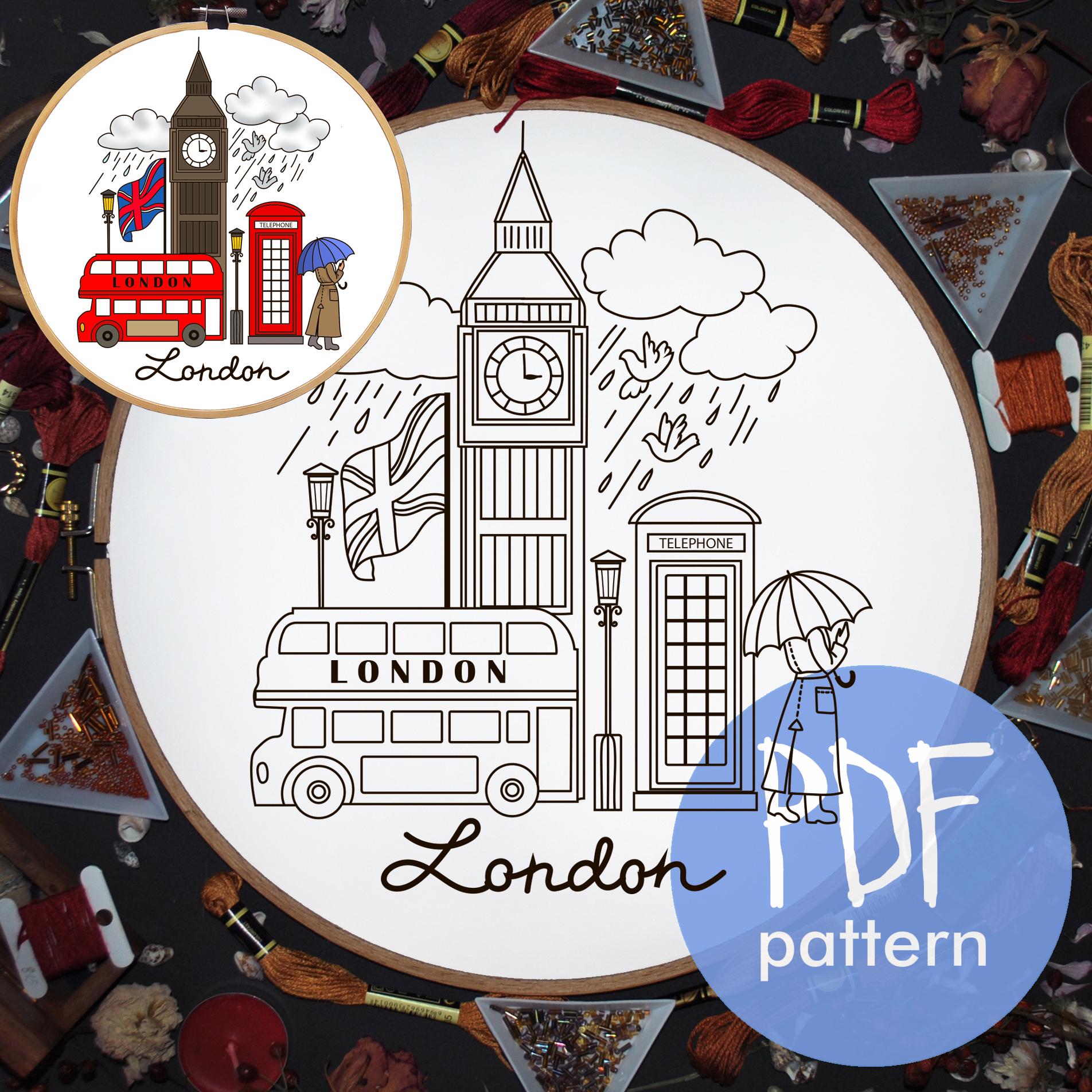 London Embroidery Pattern, Big Ben Template, Hand Embroidery Pattern ...