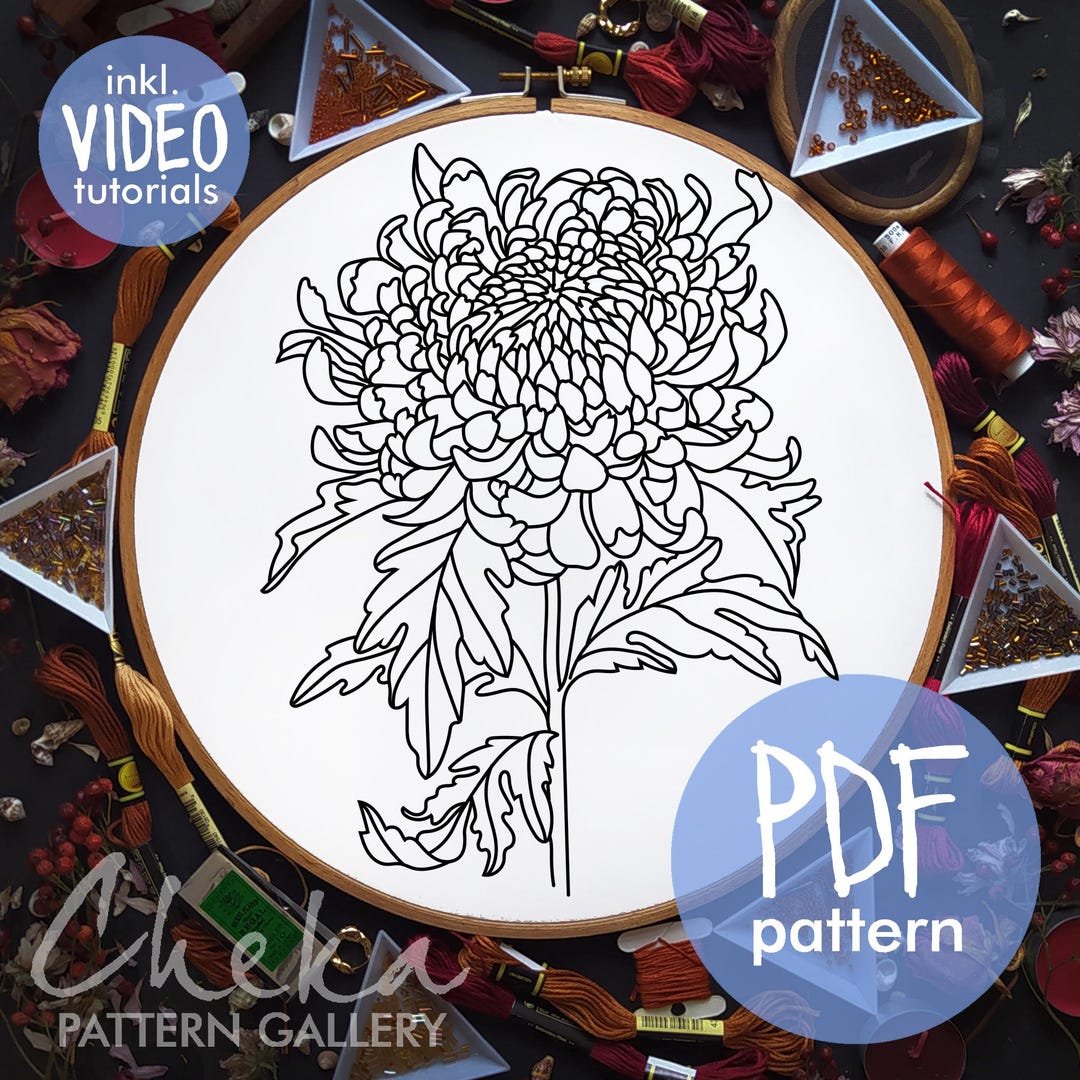 Chrysanthemum, Hand Embroidery Pattern, November Birth Flower ...