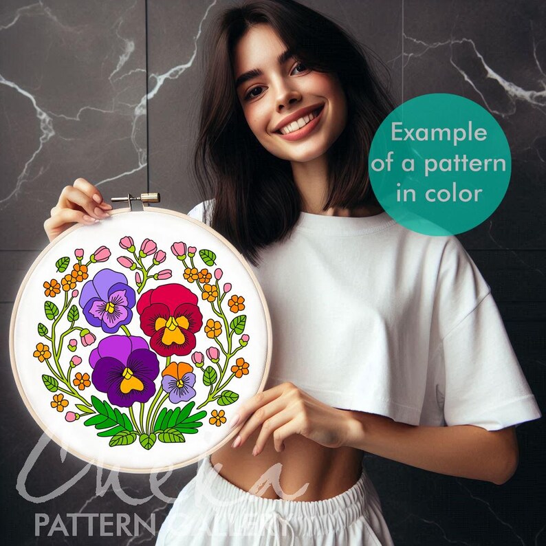 Pansies, Hand Embroidery Template, Pansy Stitch Pattern, Embroidery ...