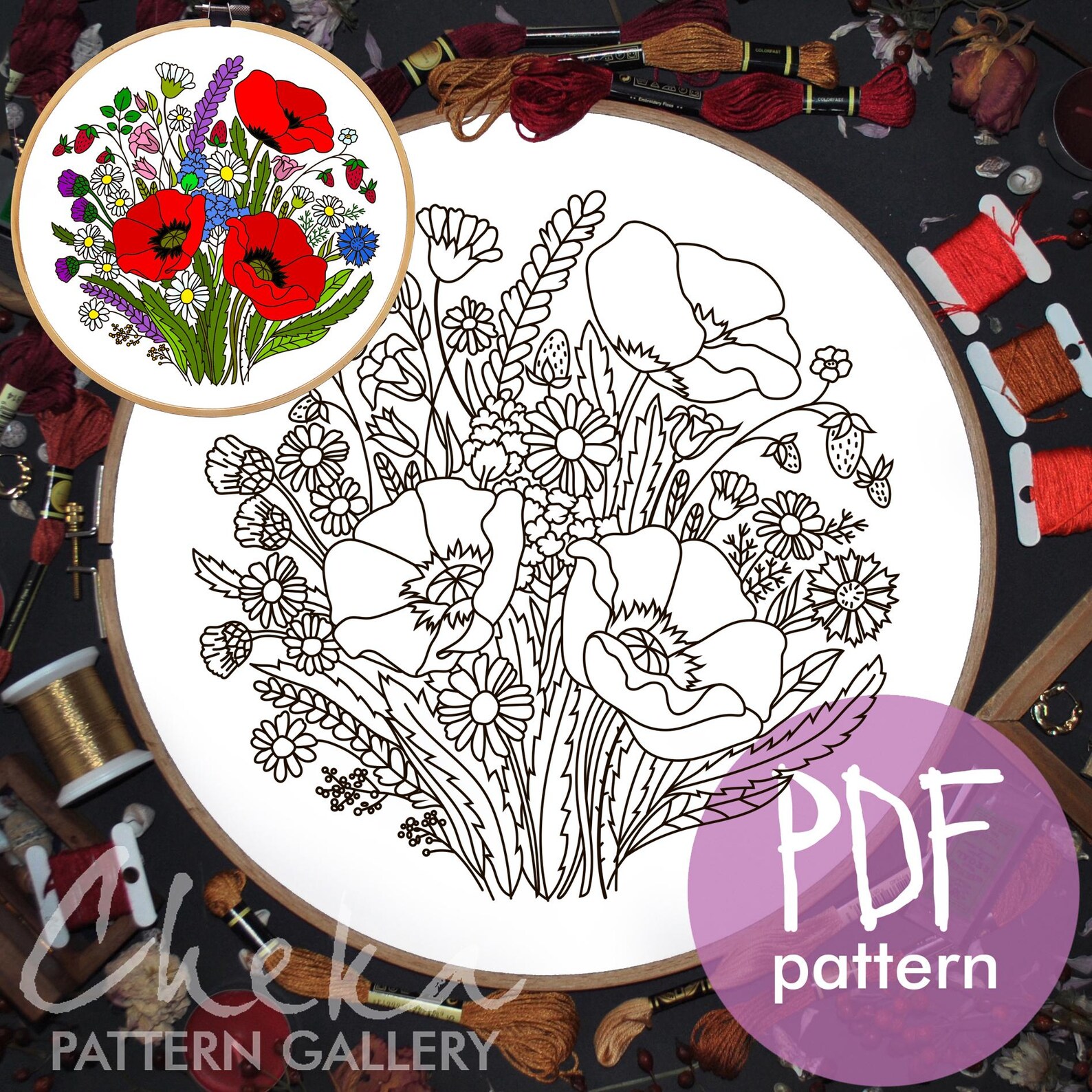 Wildflowers Hand Embroidery Pattern, Floral Bouquet, Summer Wildflowers ...