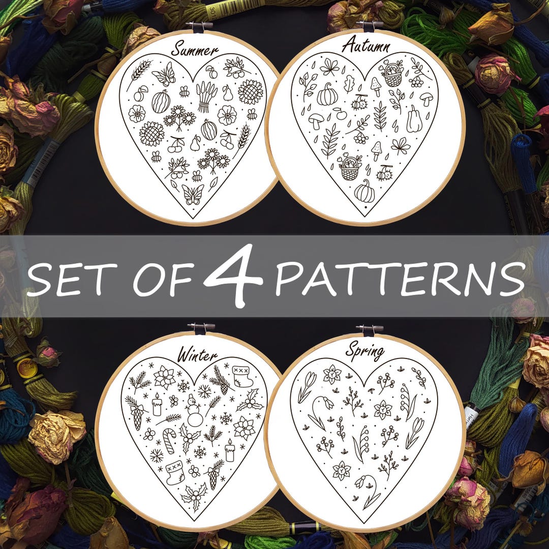 Embroidery Calendar, Set of 4 Hand Embroidery Pattern. Tiny Four ...