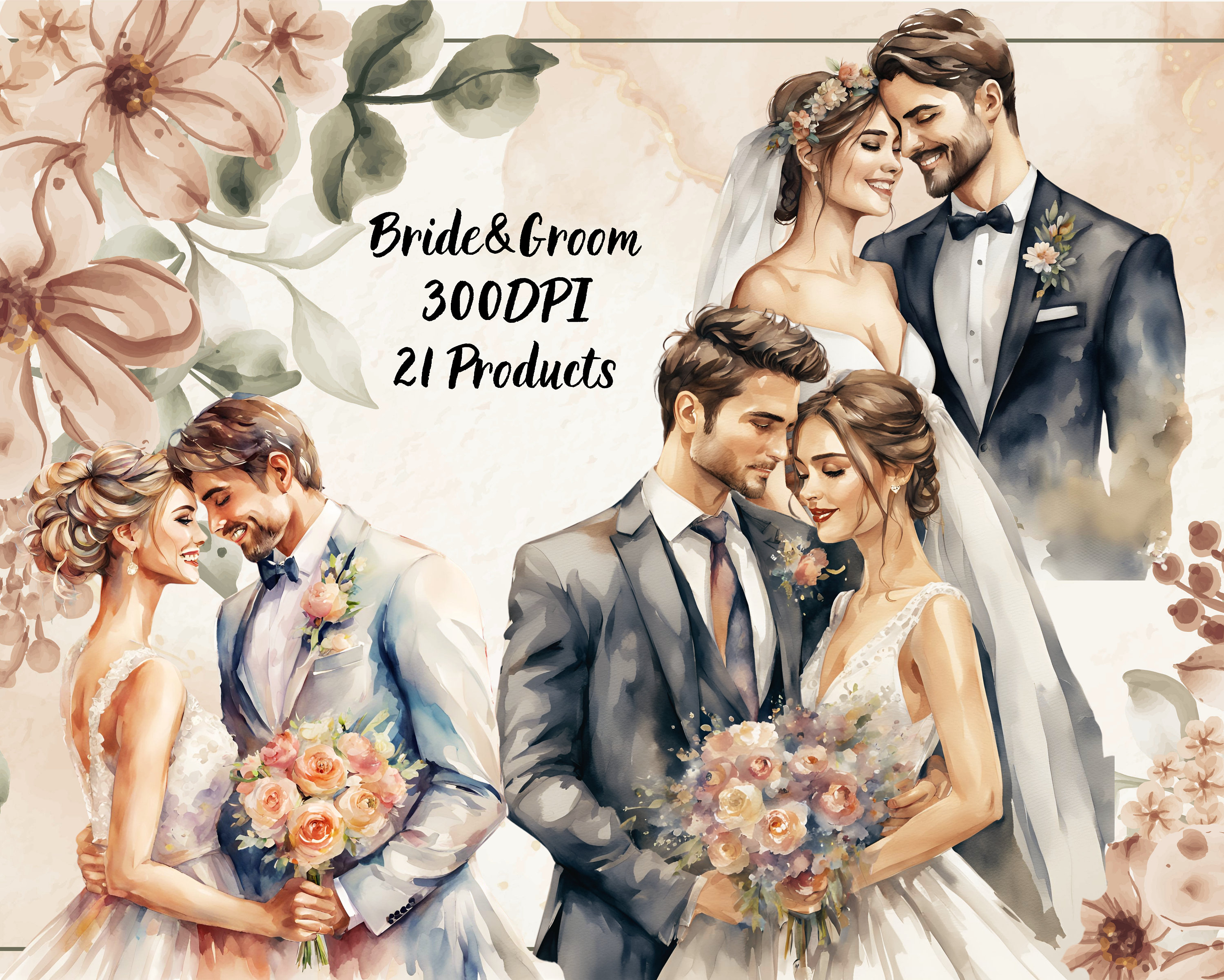 Watercolor Bride and Groom Cliparts,bride and Groom Bundle,wedding ...