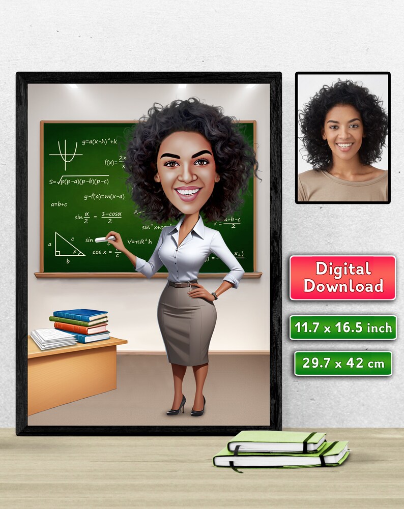 Custom Female Math Teacher Caricature, Personalized Math Teacher ...