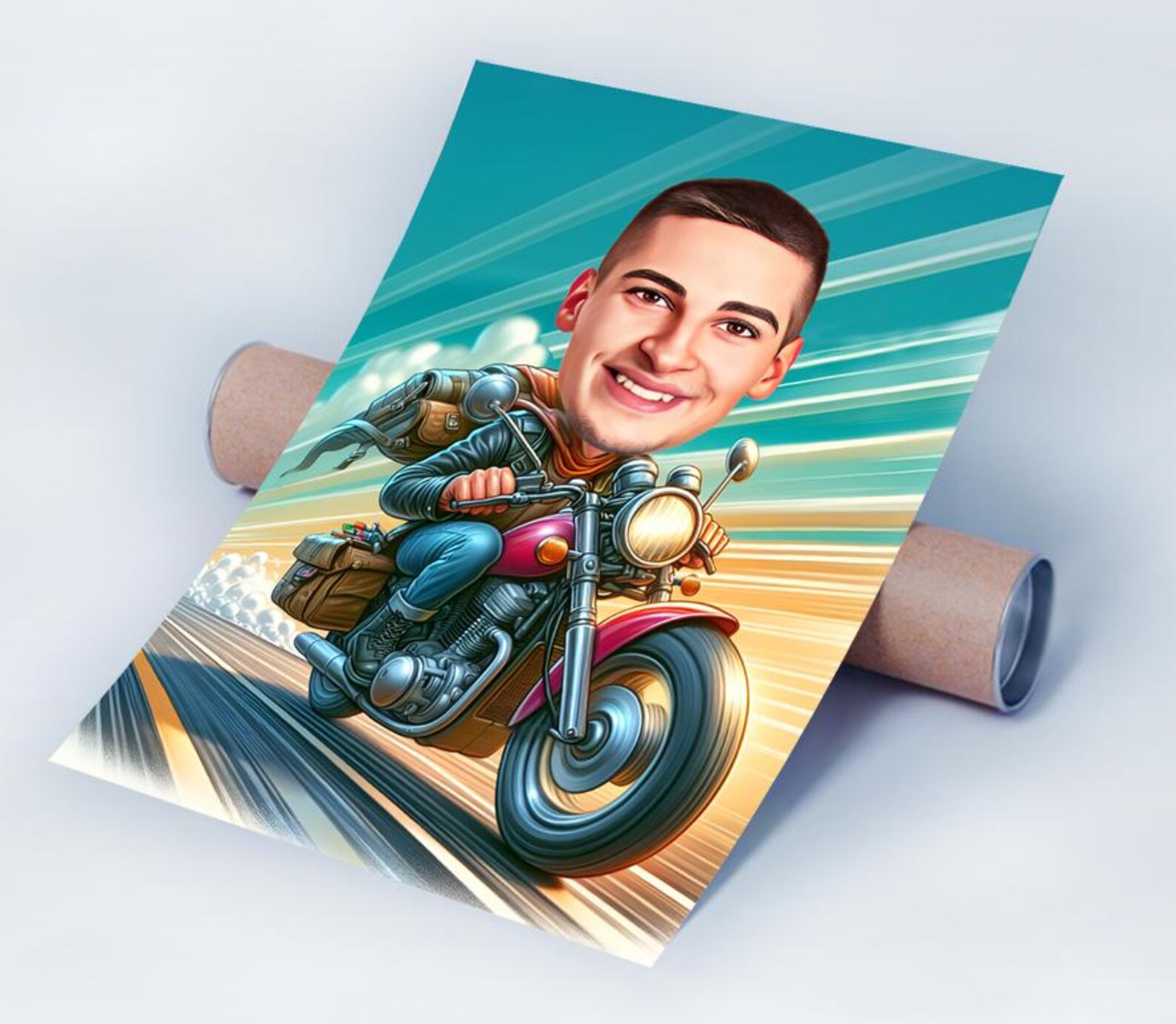 Personalised Biker Cartoon Portrait, Custom Caricature Motobiker ...