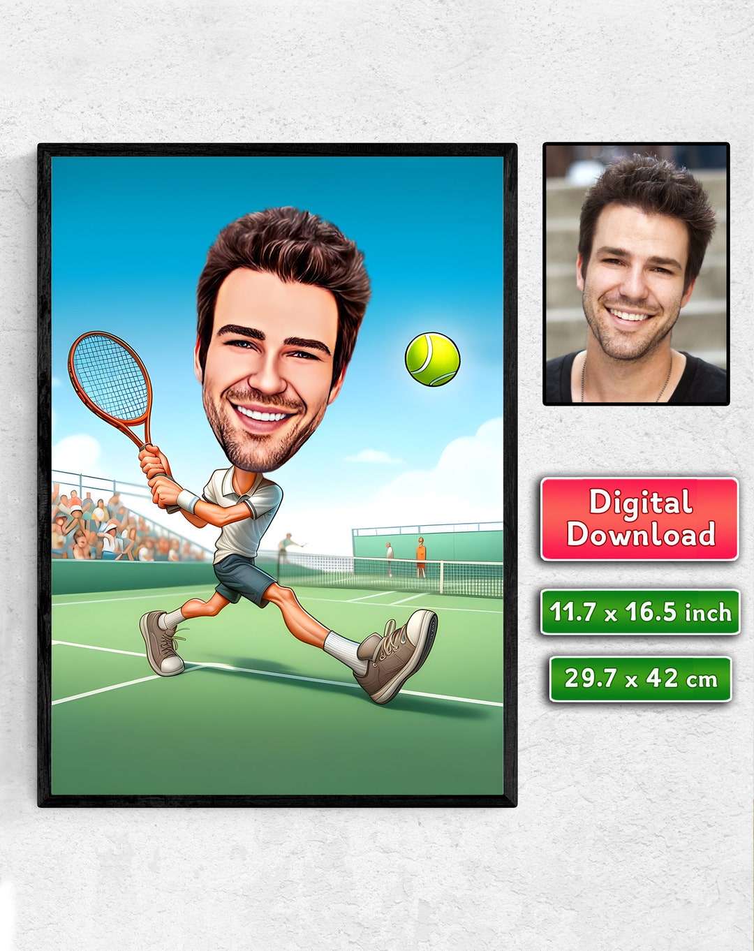 Custom Tennis Player Caricature Portrait, Personalized Digital Art ...