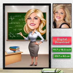 Custom Female Math Teacher Caricature, Personalized Math Teacher ...