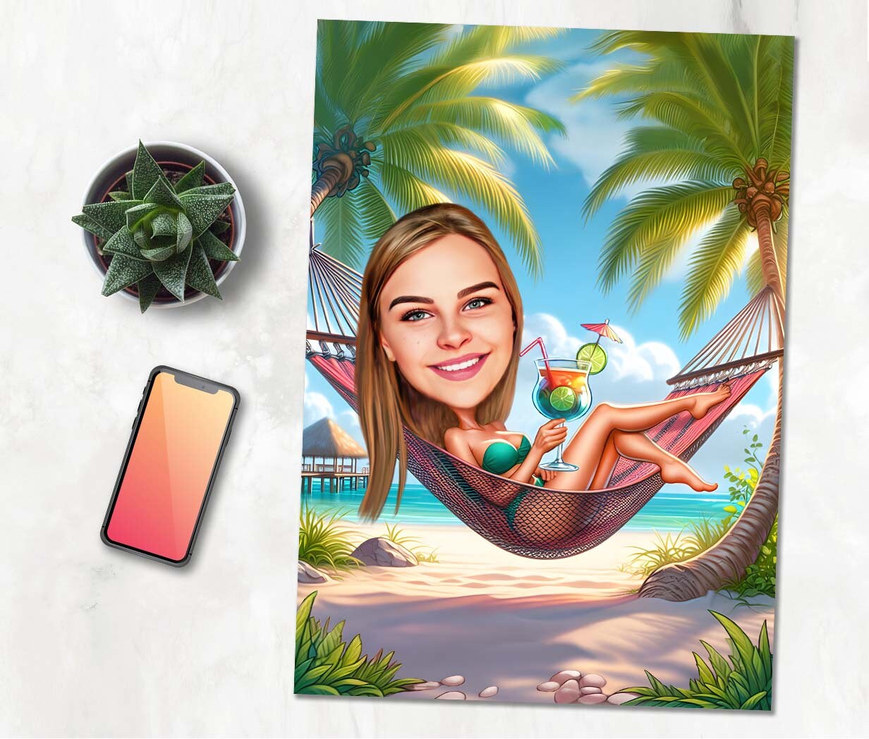 Cartoon of Woman on the Beach, Personalized Vacation Girl Caricature ...