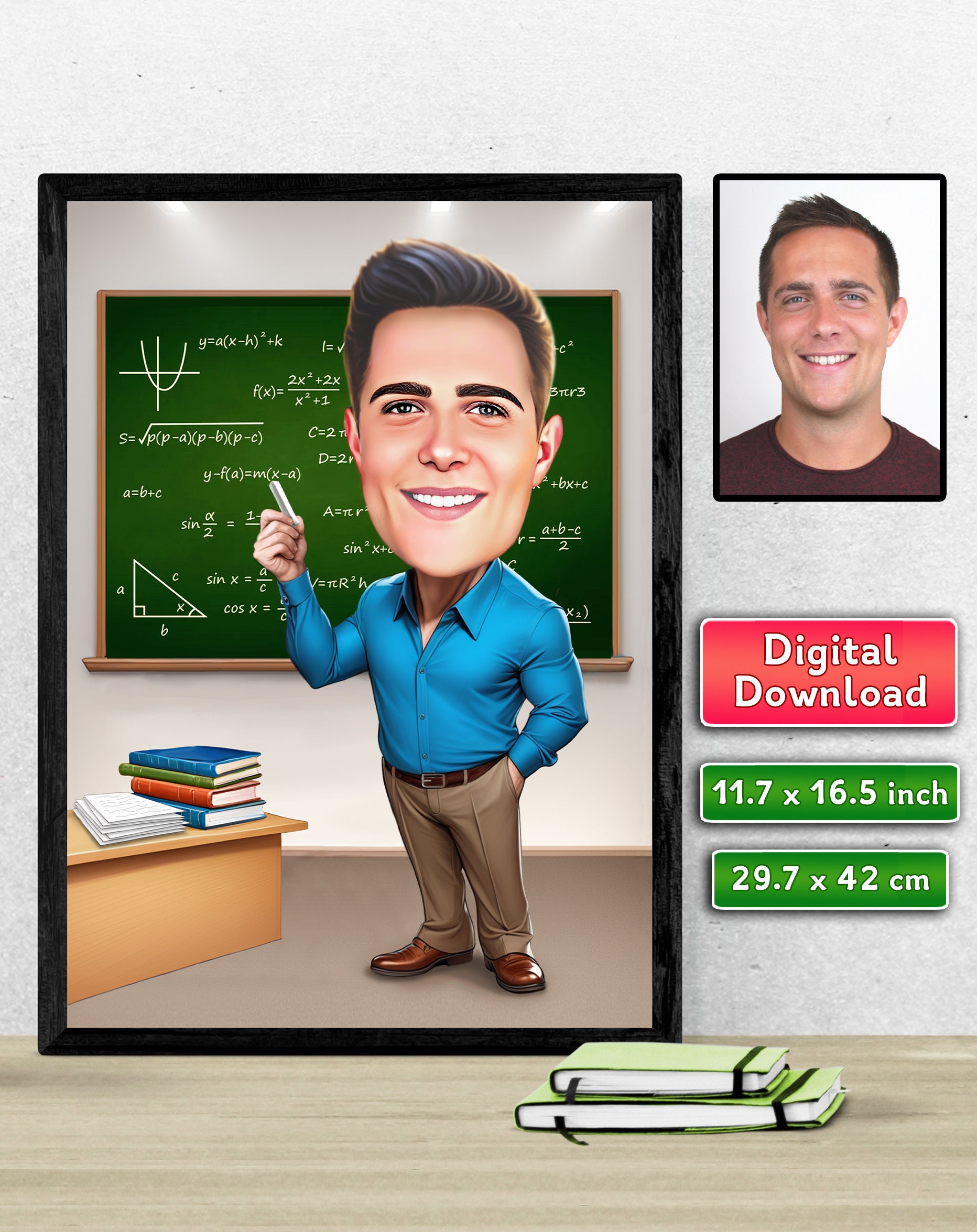 Custom Maths Teacher Caricature, Personalized Caricature of a Male ...