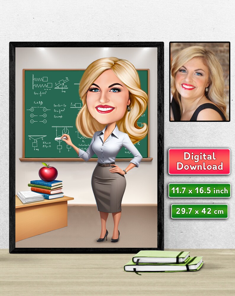 Custom Physics Teacher Caricature Portrait: Personalized Cartoon ...