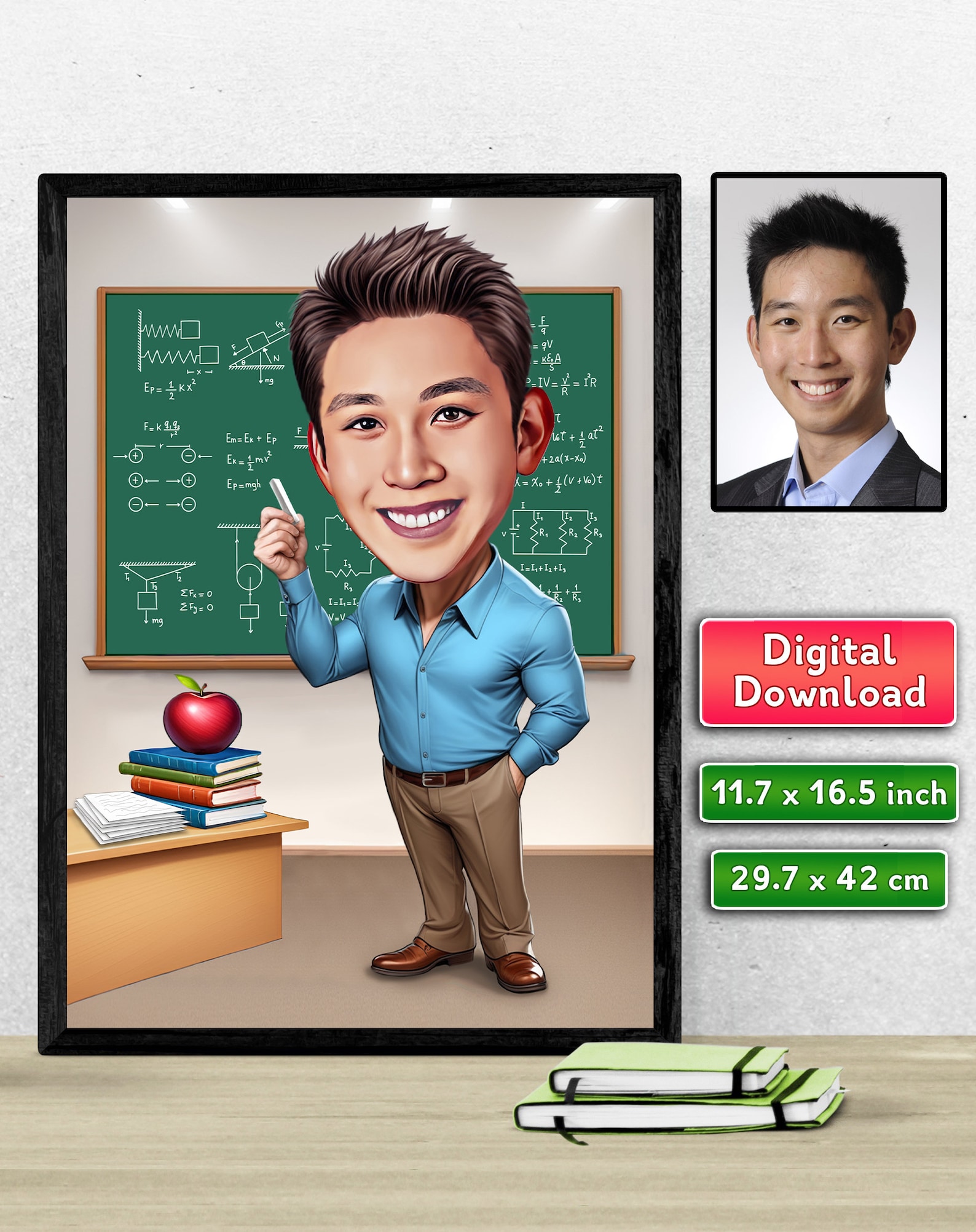 Personalized Caricature of a Male Physics Teacher, Custom Physics ...