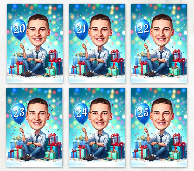 Personalized Birthday Man Caricature, Custom Birthday Drawing, Happy ...