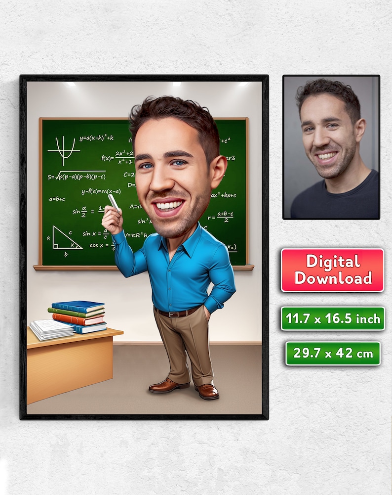 Custom Maths Teacher Caricature, Personalized Caricature of a Male ...