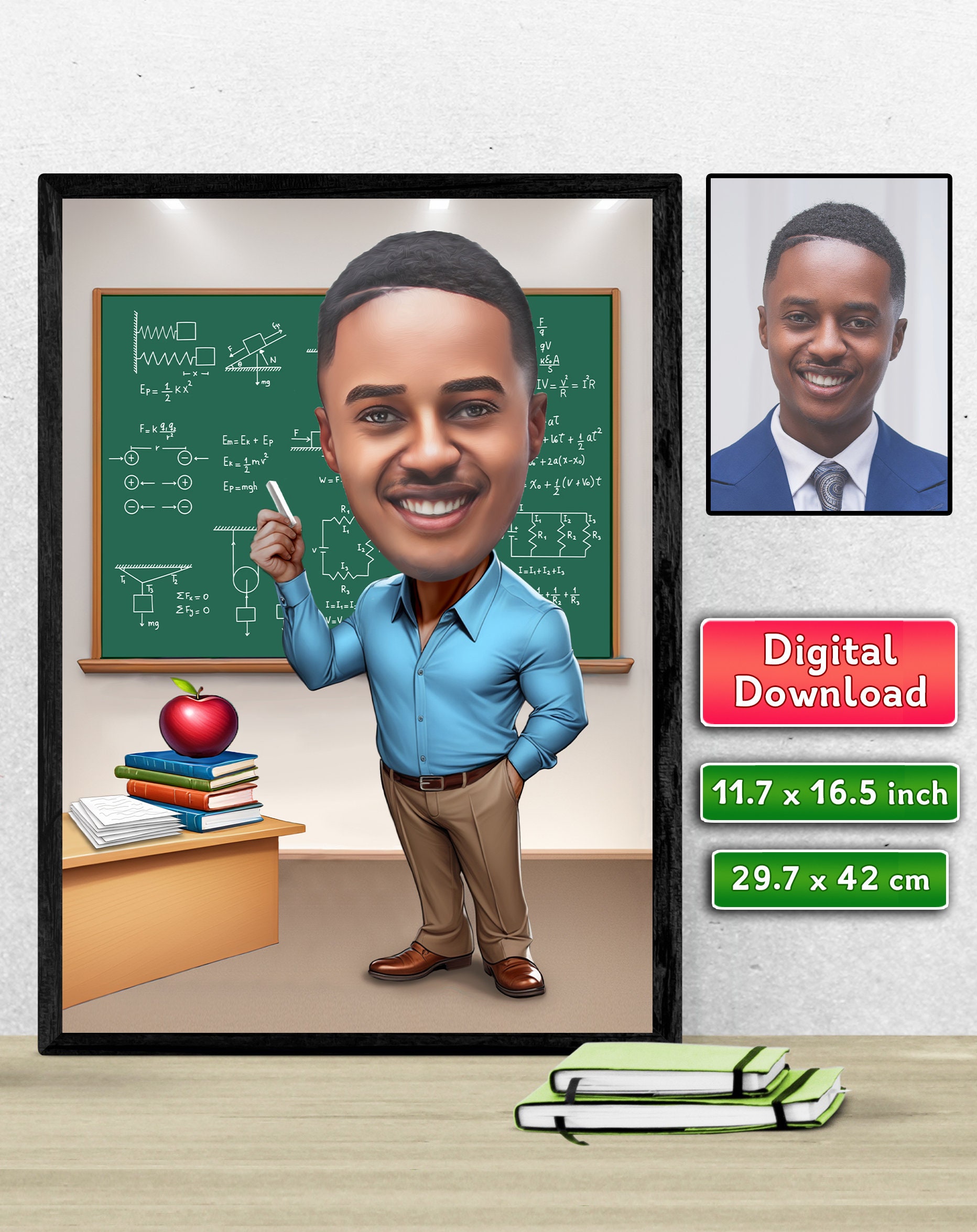 Personalized Caricature of a Male Physics Teacher, Custom Physics ...