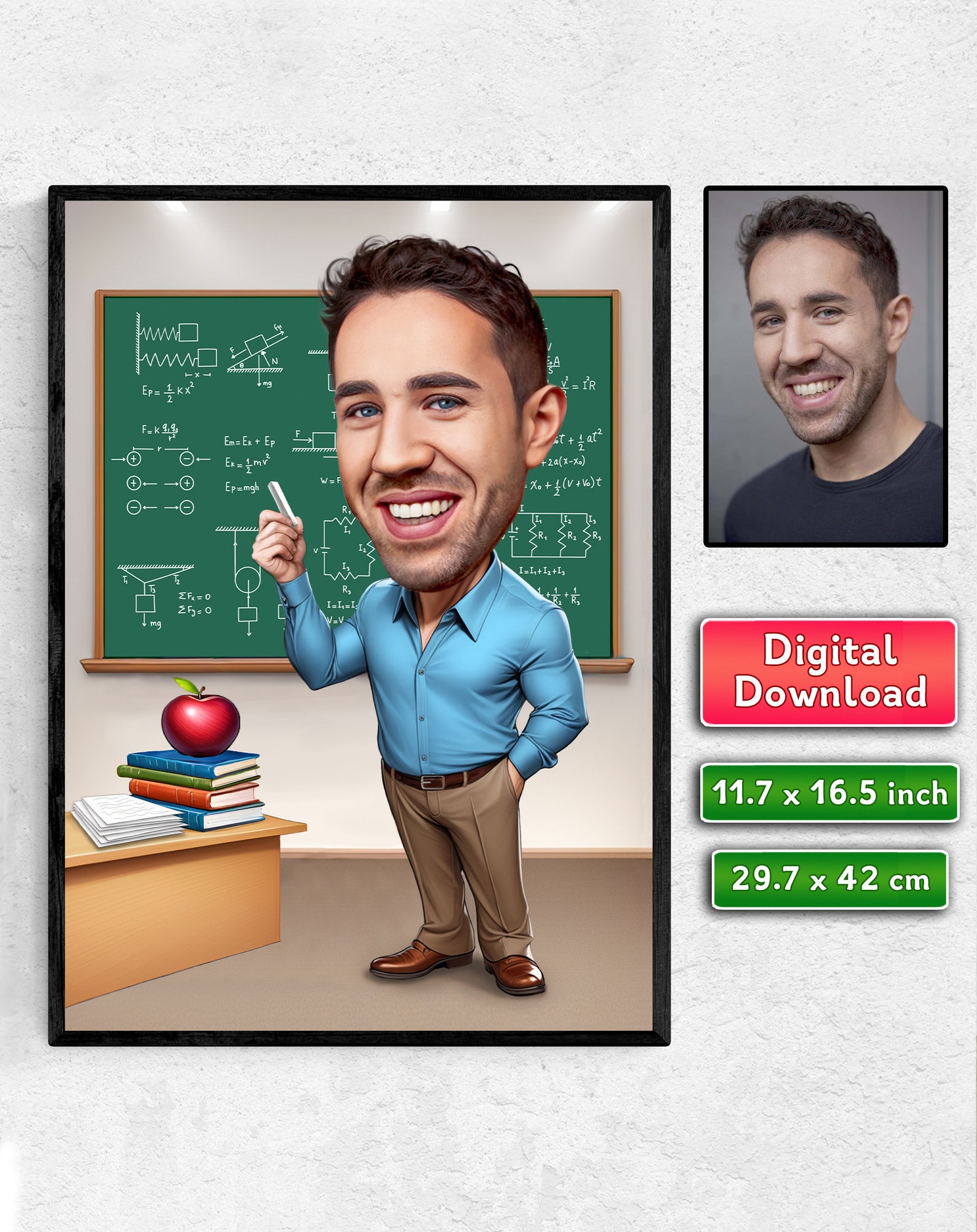Personalized Caricature of a Male Physics Teacher, Custom Physics ...