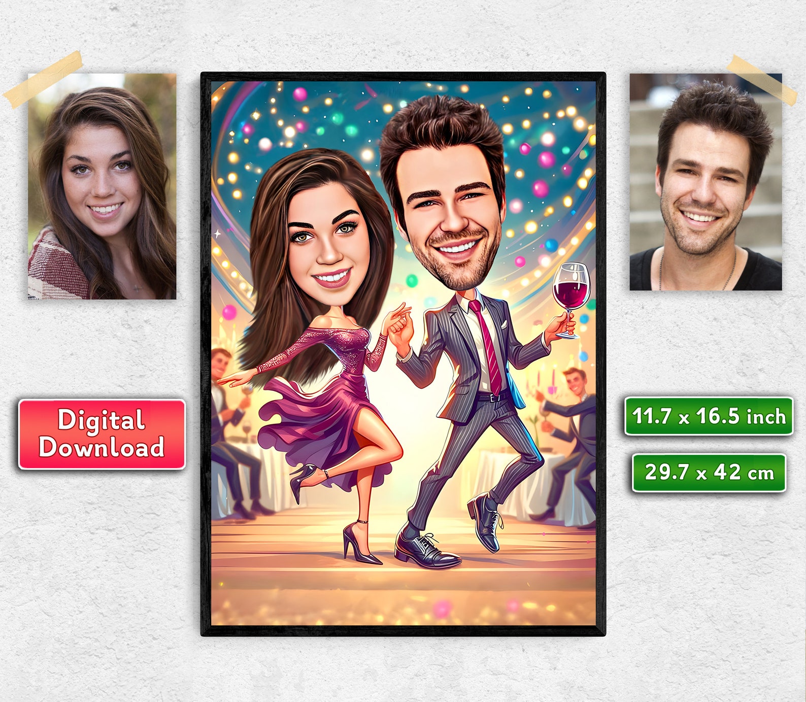 Custom Couple Cartoon Portrait, Personalized Caricature of Couple in ...