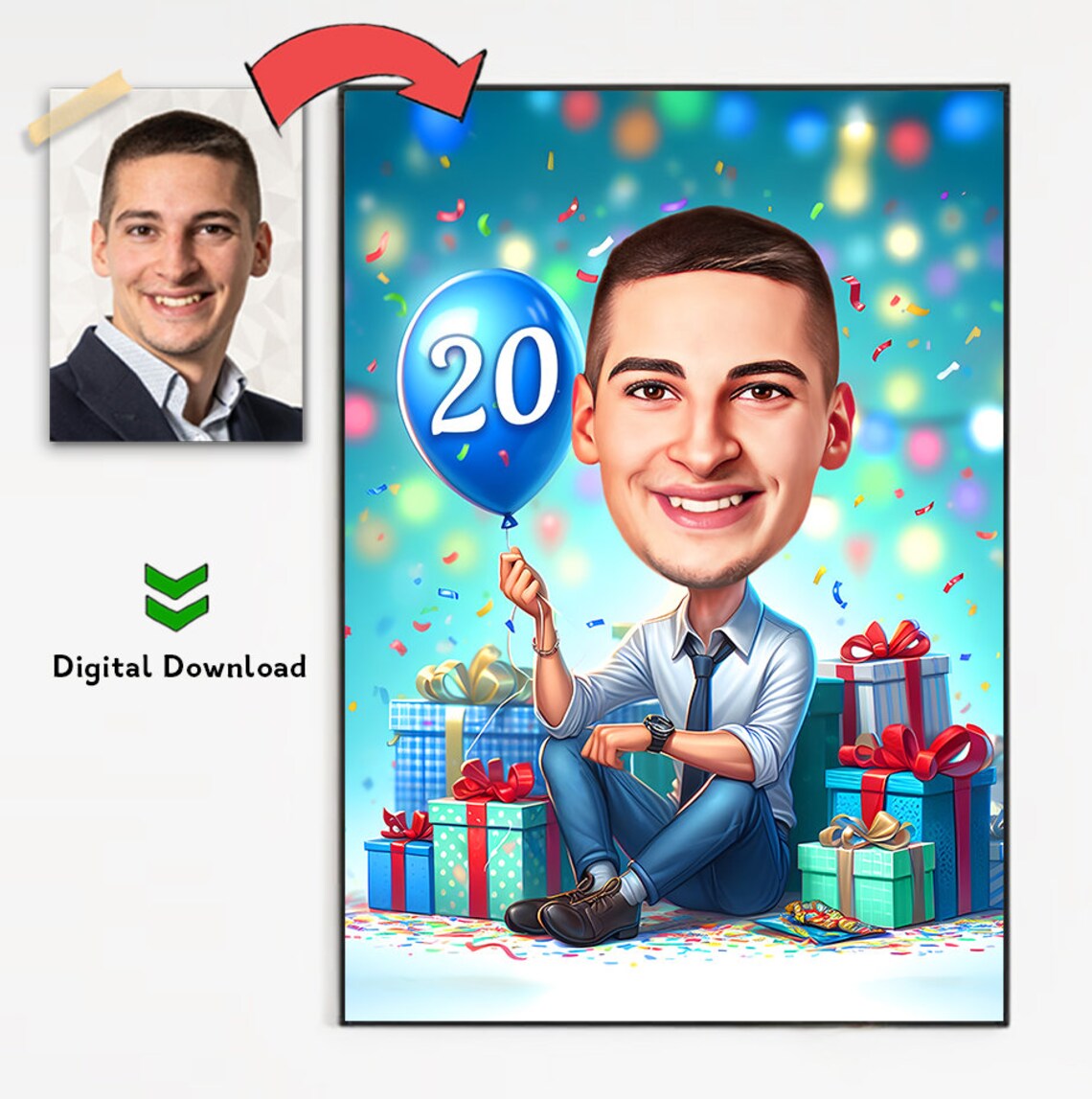 Personalized Birthday Man Caricature, Custom Birthday Drawing, Happy ...