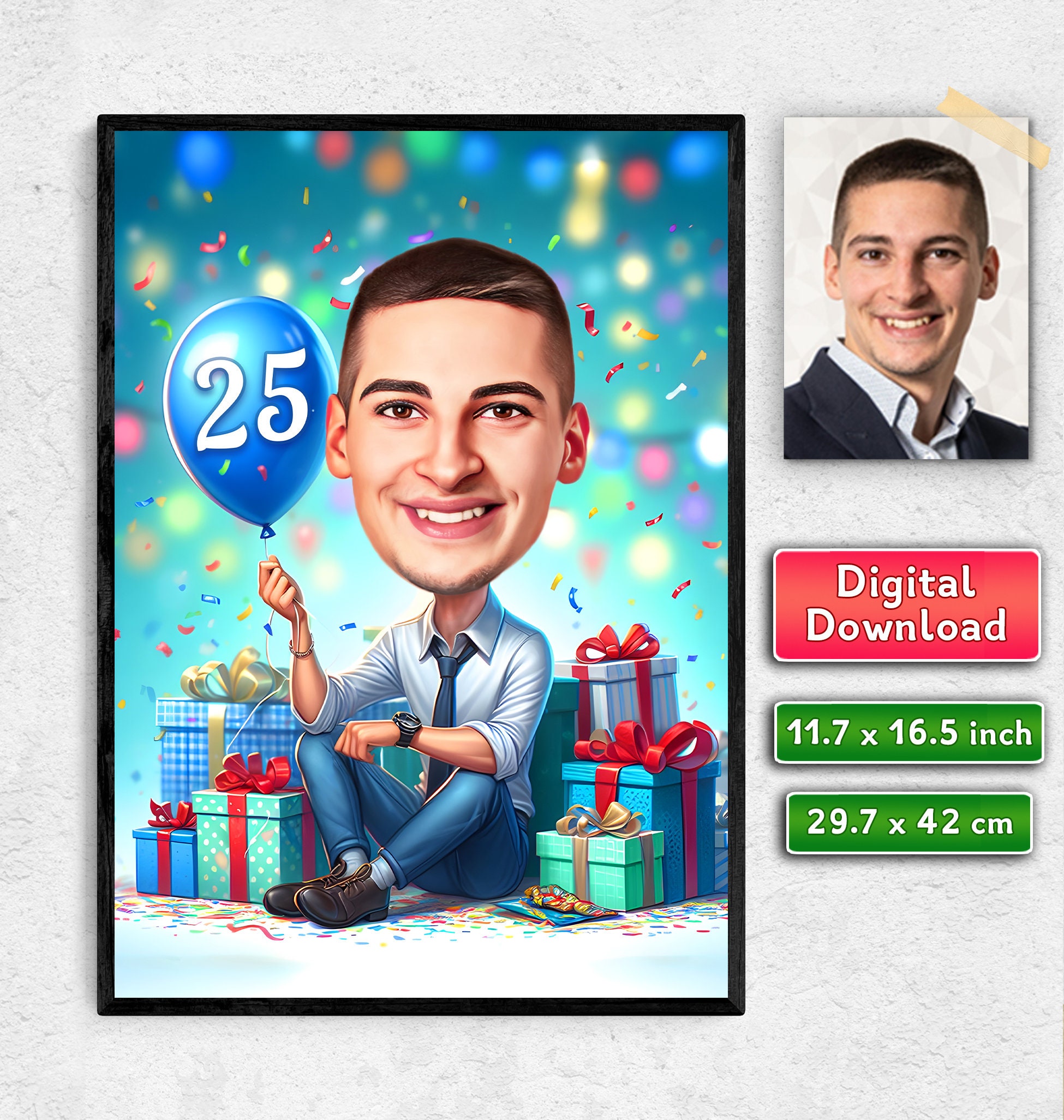 Personalized Birthday Man Caricature, Custom Birthday Drawing, Happy ...