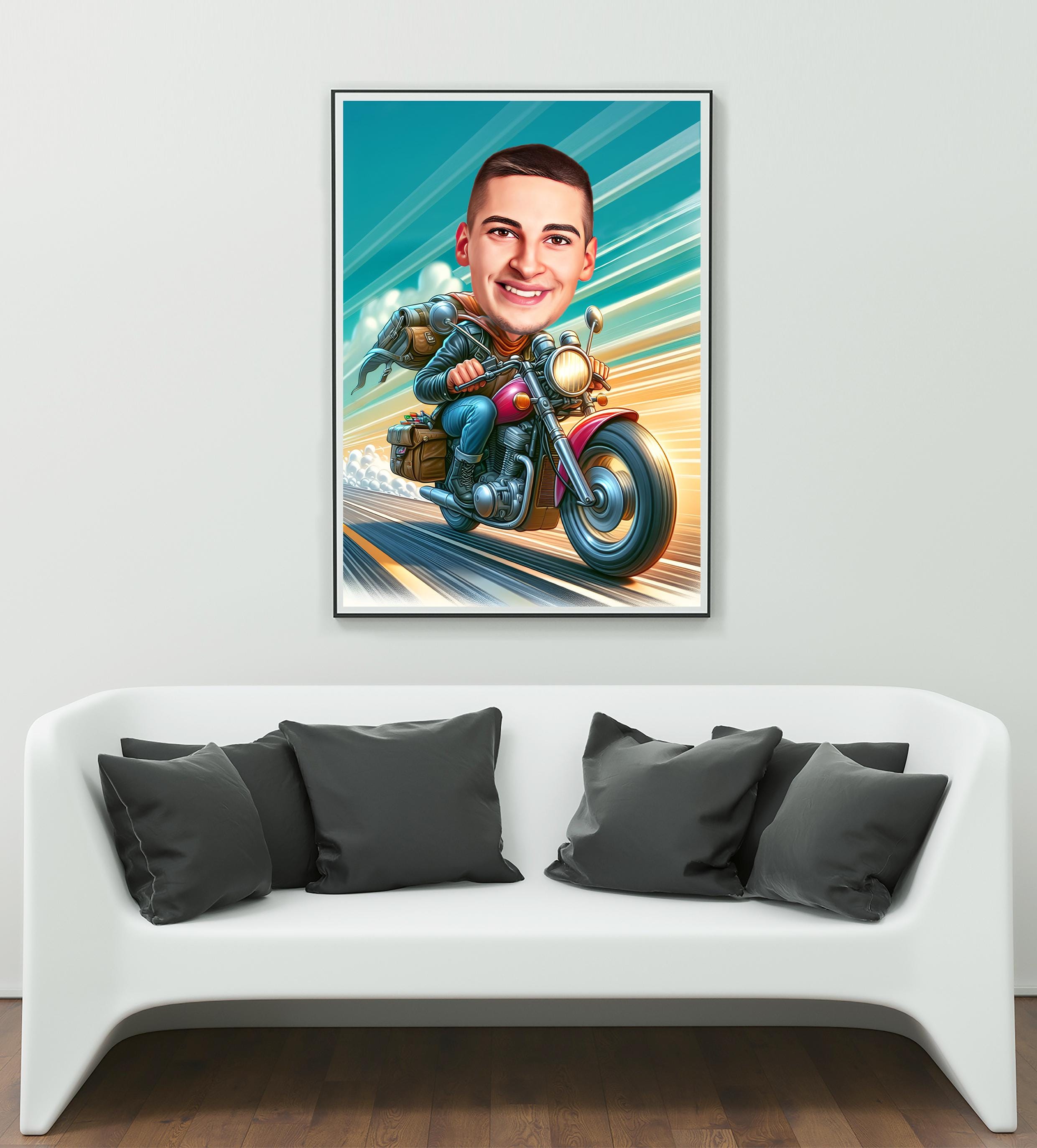 Personalised Biker Cartoon Portrait, Custom Caricature Motobiker ...