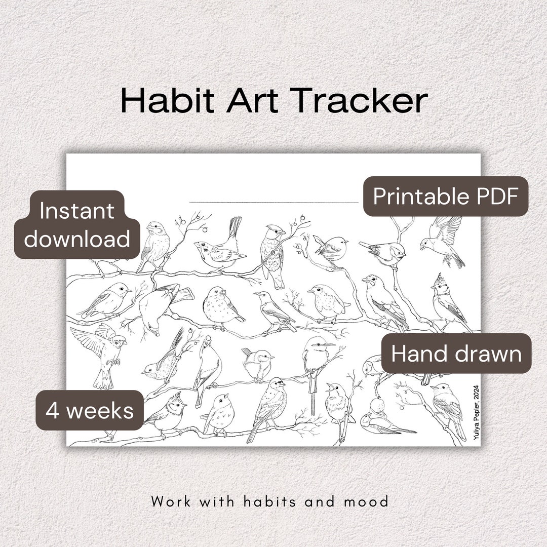 Birds - Habit Art Tracker Printable PDF - Color and Achieve Your Goals ...