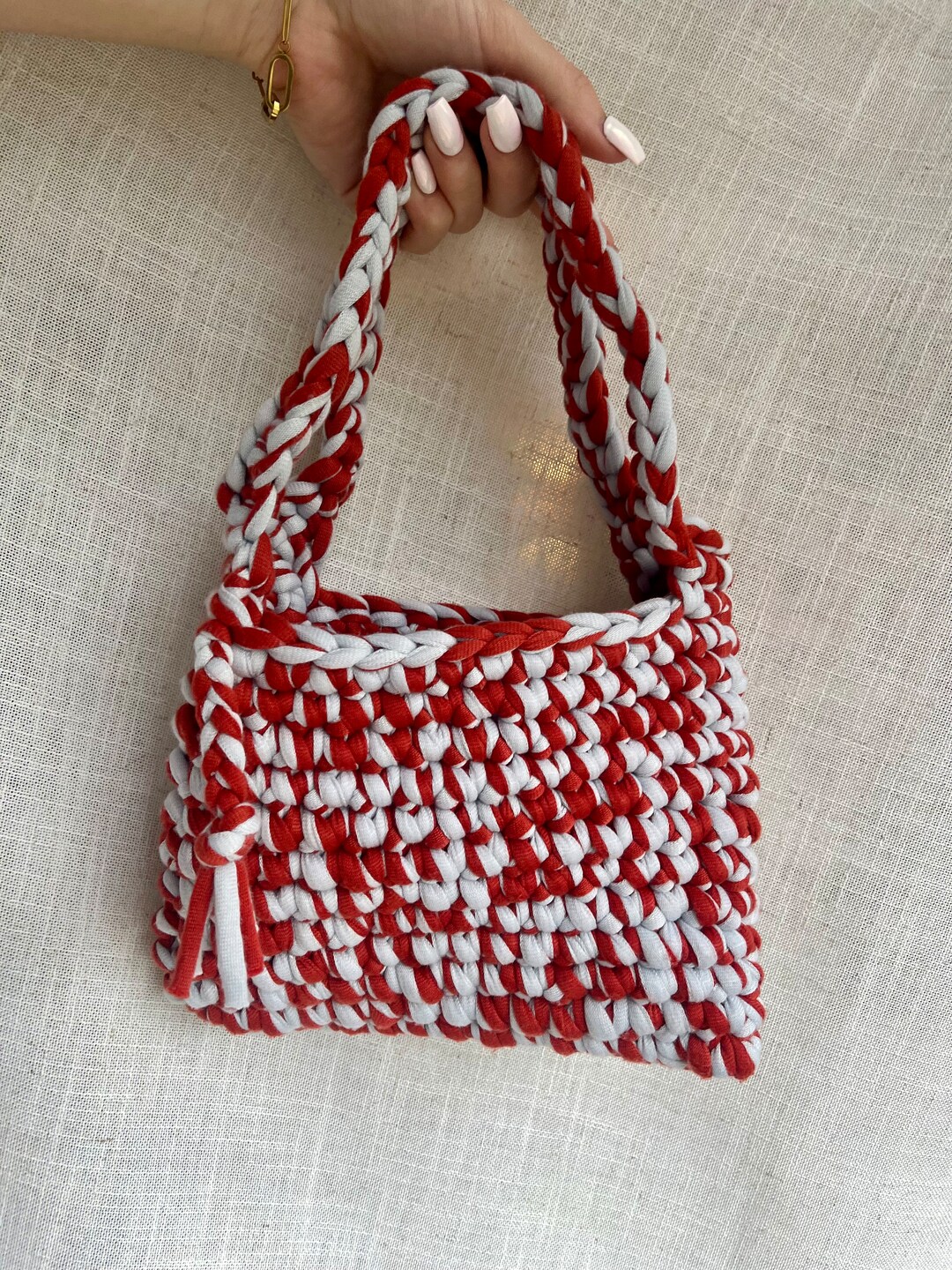 GROOVY Bag, Trendy Two Tone Handmade Crochet Tote Bag With Long Straps ...