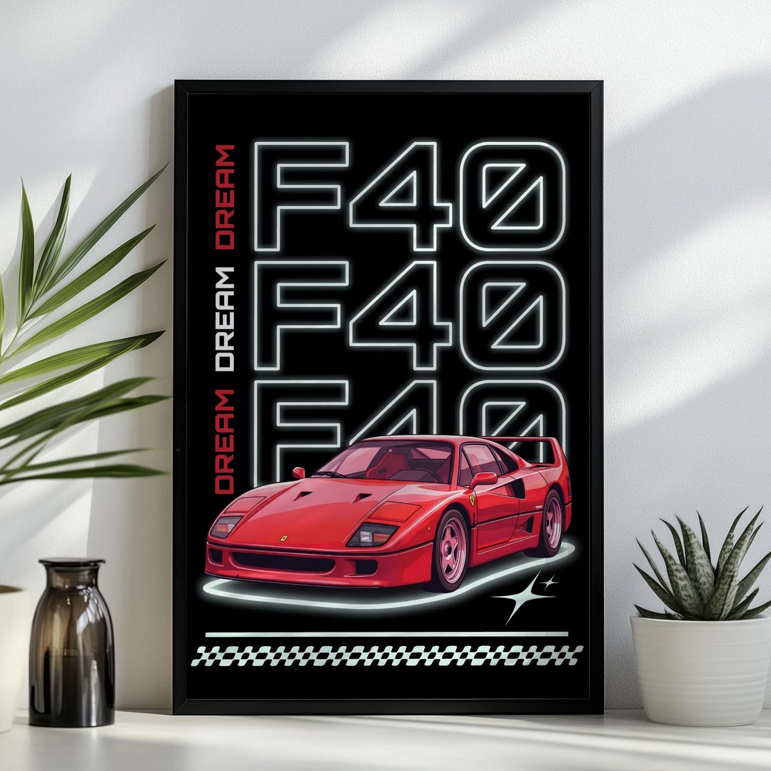 Ferrari F40 Pixel Art Poster - Retro Red Supercar Wall Art - 8-bit ...