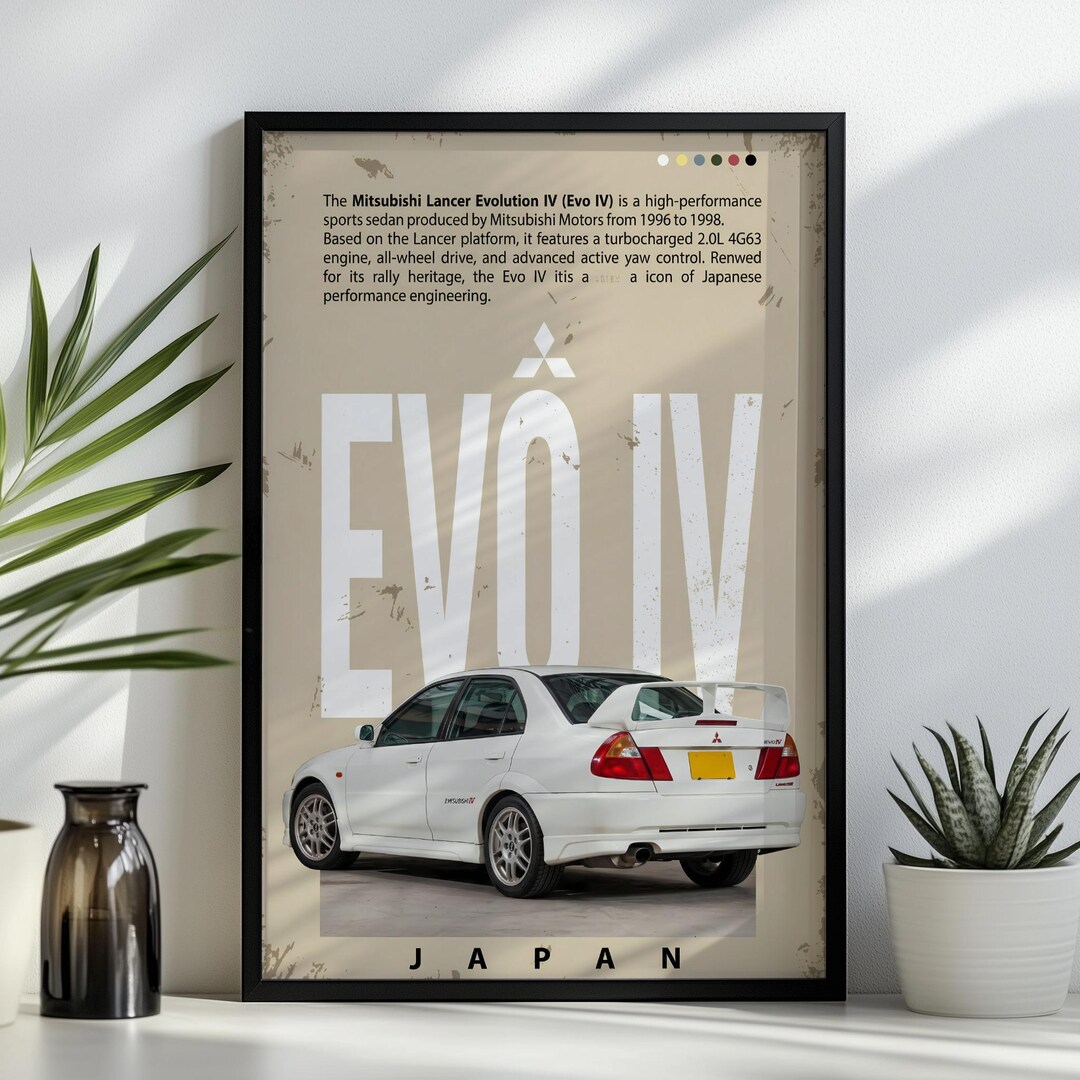 Mitsubishi Lancer Evo IV Posters, JDM Car Art, Japanese Car Posters ...