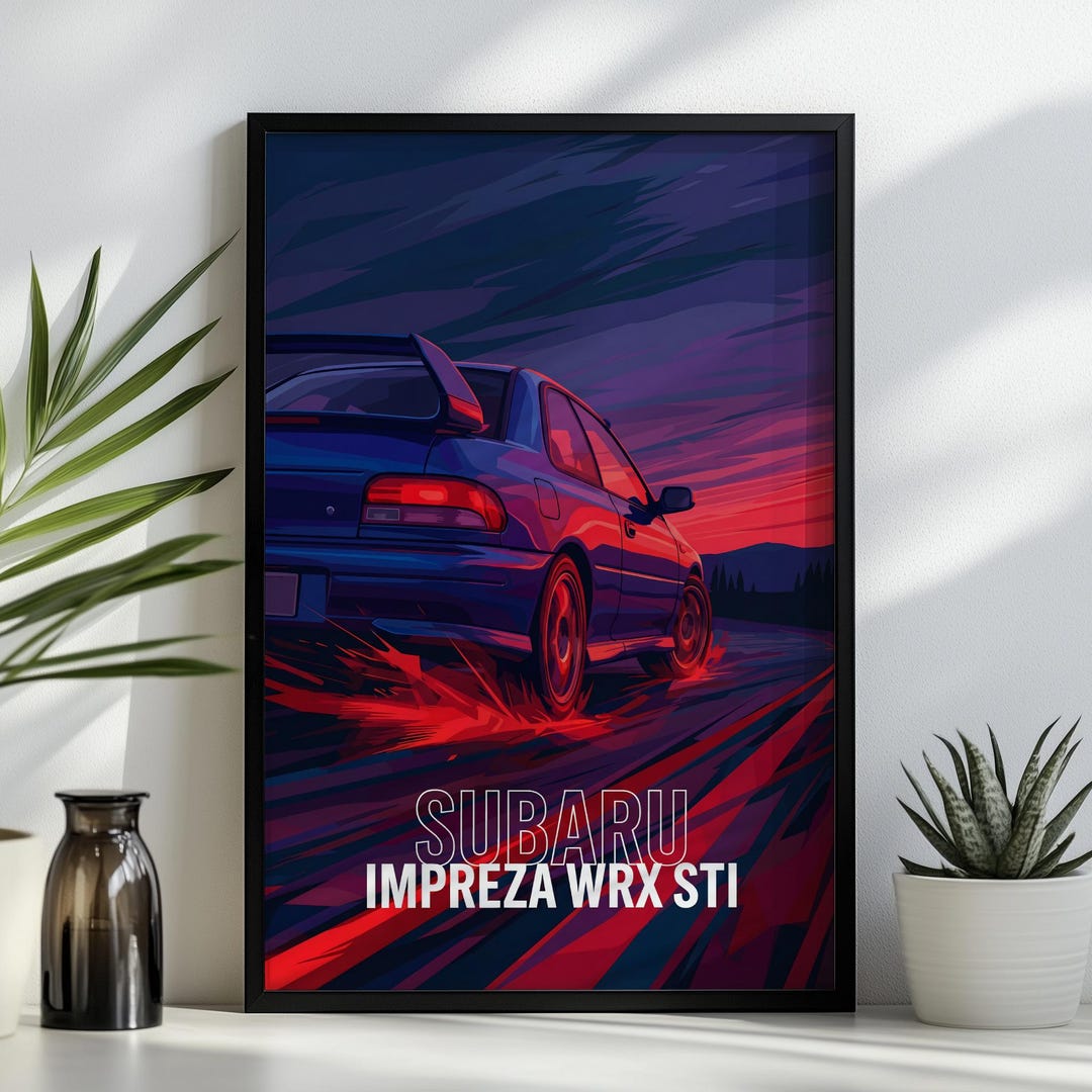 Subaru Impreza WRX STI Synthwave Poster - Outrun Style Red Vector Art ...
