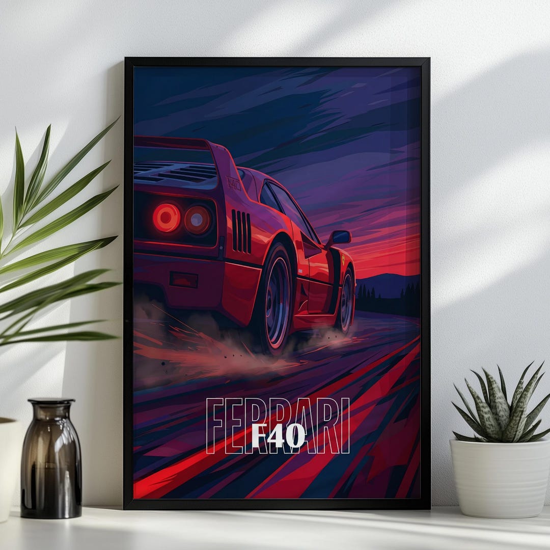 Ferrari F40 Synthwave Poster - Outrun Style Red Vector Art - Retro 80s ...