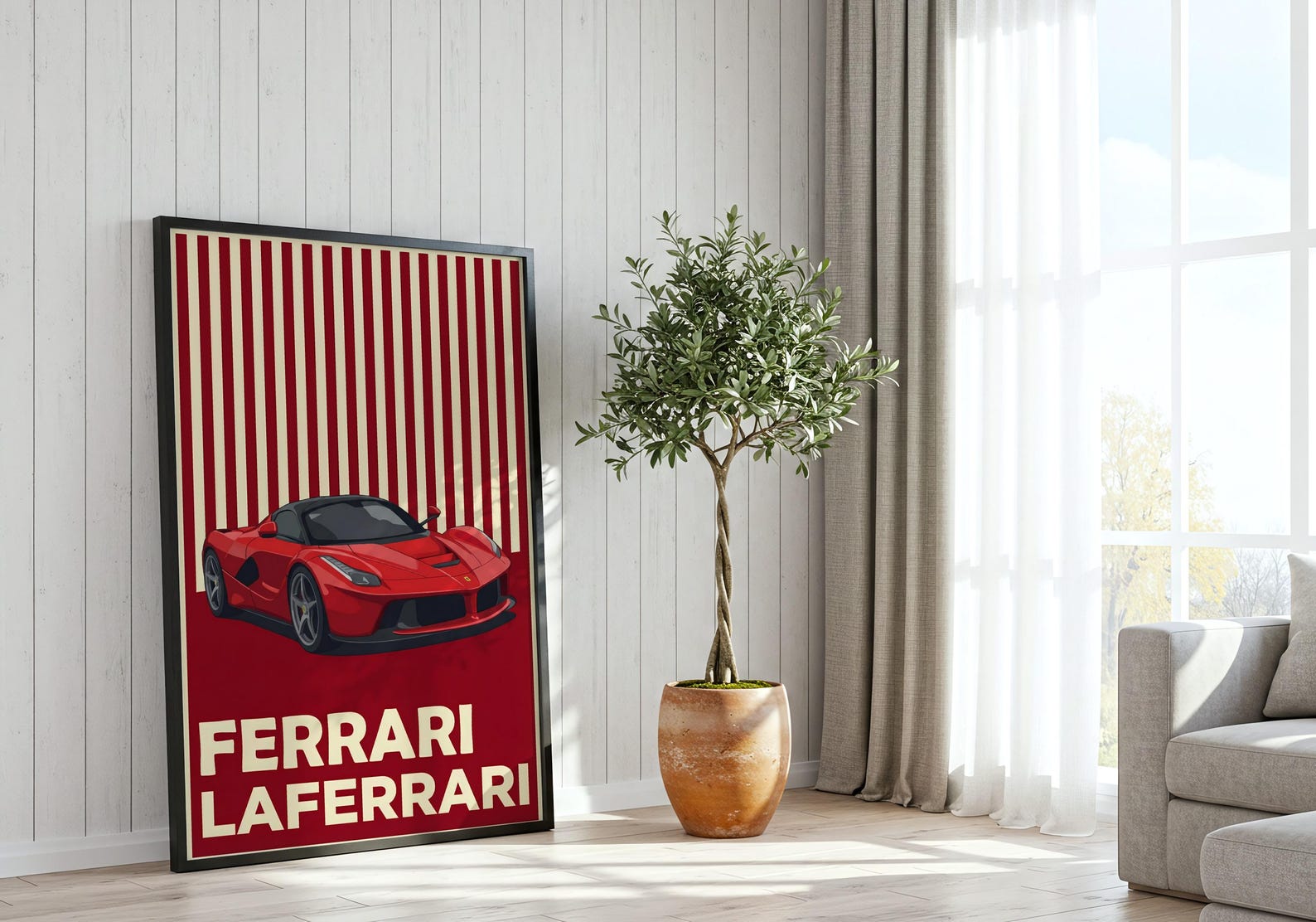 Ferrari Laferrari Minimalist Poster - Retro Flat Vector Car Art ...
