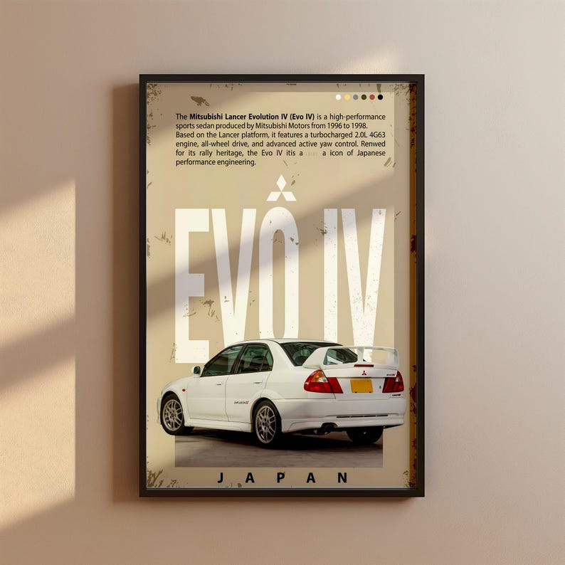 Mitsubishi Lancer Evo IV Posters, JDM Car Art, Japanese Car Posters ...