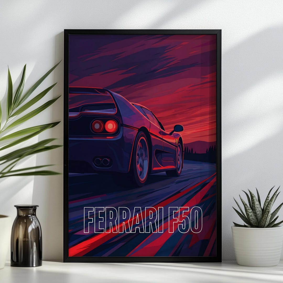 Ferrari F50 Synthwave Poster - Outrun Style Red Vector Art - Retro 80s ...
