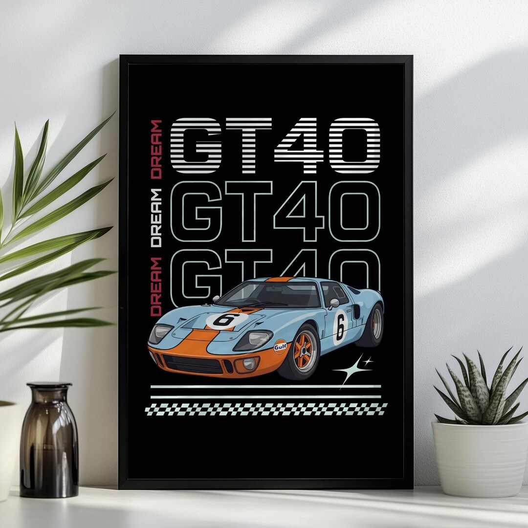 Ford GT40 Pixel Art Poster - Retro Blue Supercar Wall Art - 8-bit ...