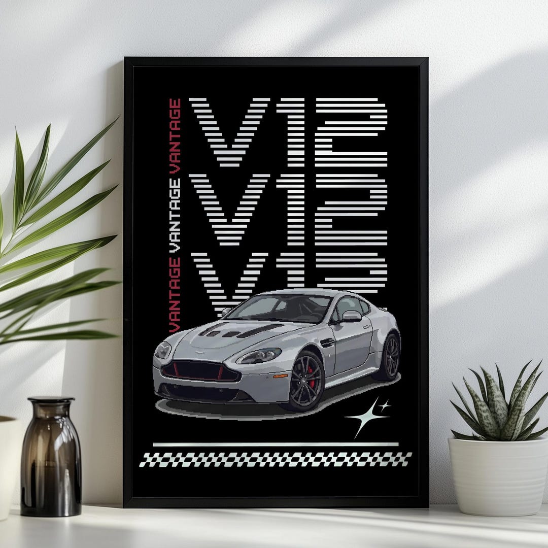 Aston Martin Vantage Pixel Art Poster - Retro Silver Supercar Wall Art ...