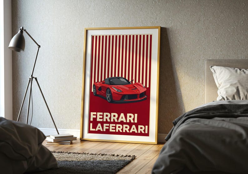 Ferrari Laferrari Minimalist Poster - Retro Flat Vector Car Art ...