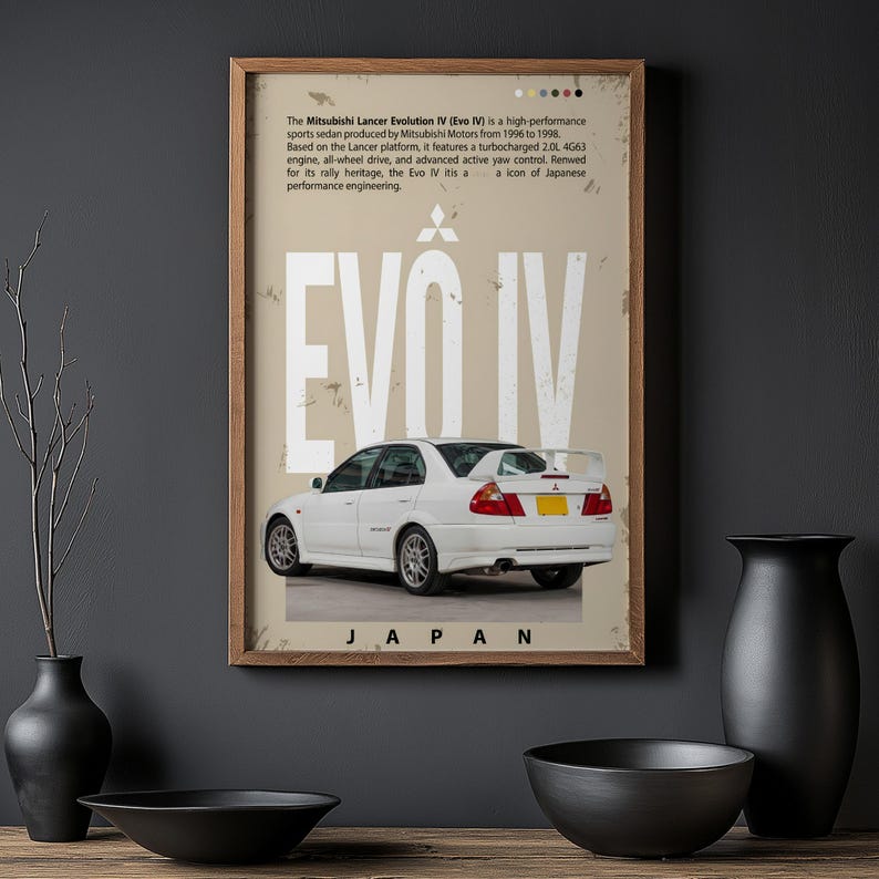Mitsubishi Lancer Evo IV Posters, JDM Car Art, Japanese Car Posters ...