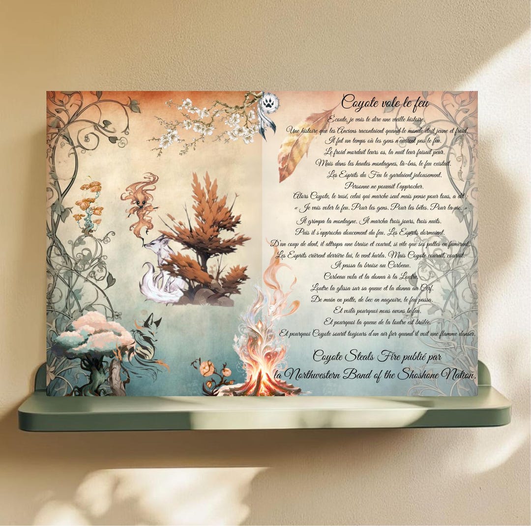 Digital Print Coyote Steals Fire, Horizontal Wall Art With Native ...