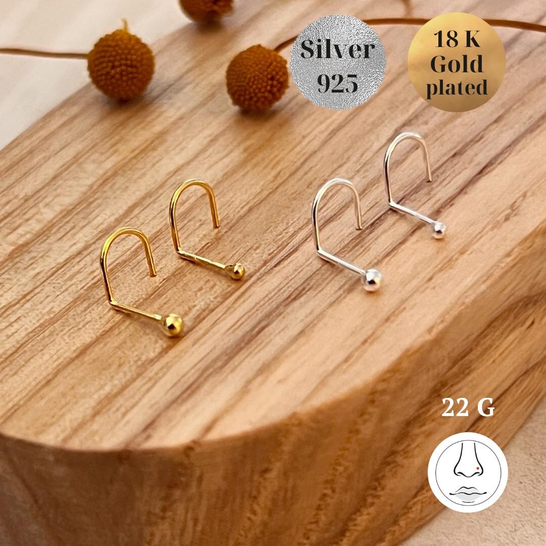 Screw Sterling Silver Nose Stud, Gold Tiny Nose Studs, Silver 22G Nose ...