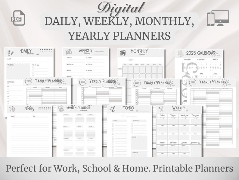 Editable Digital Daily, Weekly, Monthly, Yearly Planners and More ...